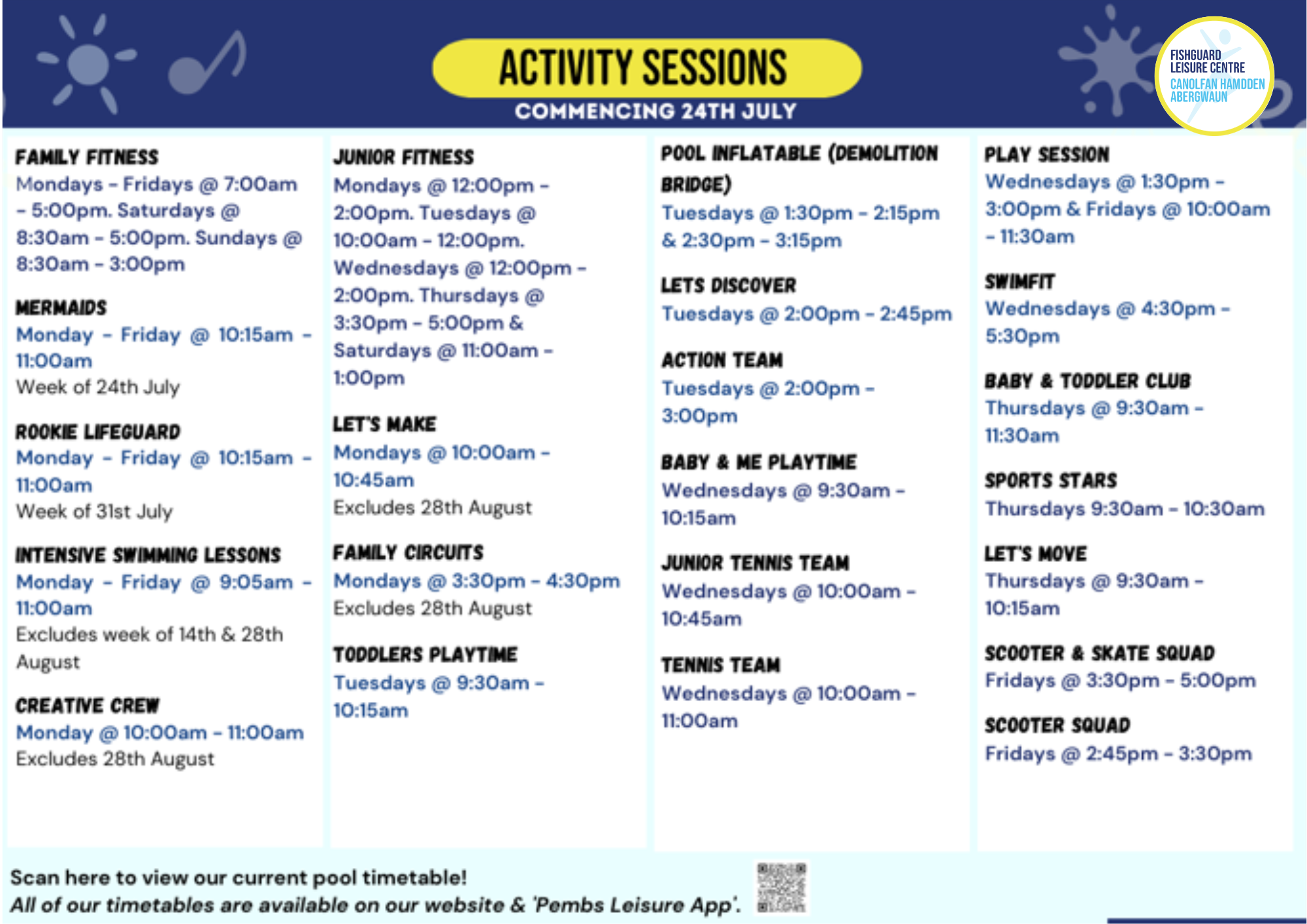 Timetables#R##N# | Pembrokeshire Leisure